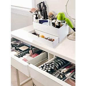 Organizer for Hair Tools for Countertop, Acrylic Hair Dryer Caddy Storage Holder for Hair Straightener,Hair Dryer and Curling Iron Holder, Vanity Bathroom Drawer Trays,White