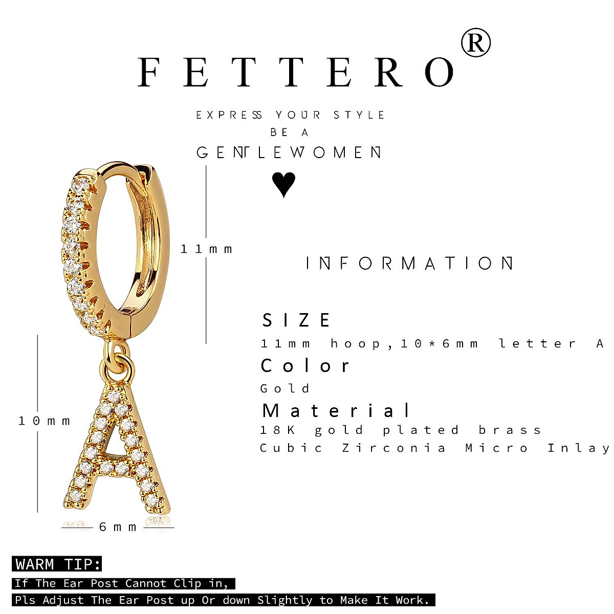 Fettero Initial Earrings Huggie Hoop Letter L Diamond Cubic Zirconia Alphabet Dangle Drop 18K Gold Plated Small Simple Hypoallergenic Personalized Jewelry Gift for Women