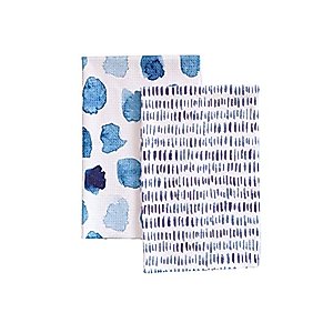 Crae Home Waffle Weave Pattern Microfiber Two Hand Towel Set (Ocean Drops/Blotched)