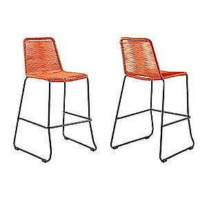 armen LIVING LCSTBABLTNG30 Shasta Outdoor Metal and Tangerine Rope Stackable Barstool, 30" Bar Height Set of 2