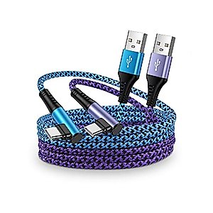 AILKIN 2Pack USB C Cable 60W, Type C Charger Fast Charging Cord Right Angle for Samsung Galaxy S23 S22 S21 S20 S10e, Google Pixel 7 Pro 6a 5 4XL, Oneplus, Moto, A to C Braided Android Charge Wire 6ft