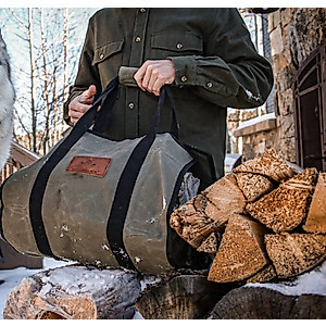 WHITEDUCK TUFF Large Firewood Carrier 21 Oz. Heavy Duty Waxed Canvas Log Carrier Holder for Fireplace, Carrying Wood Indoor & Outdoor (Olive, Rectangle (39"x18"))