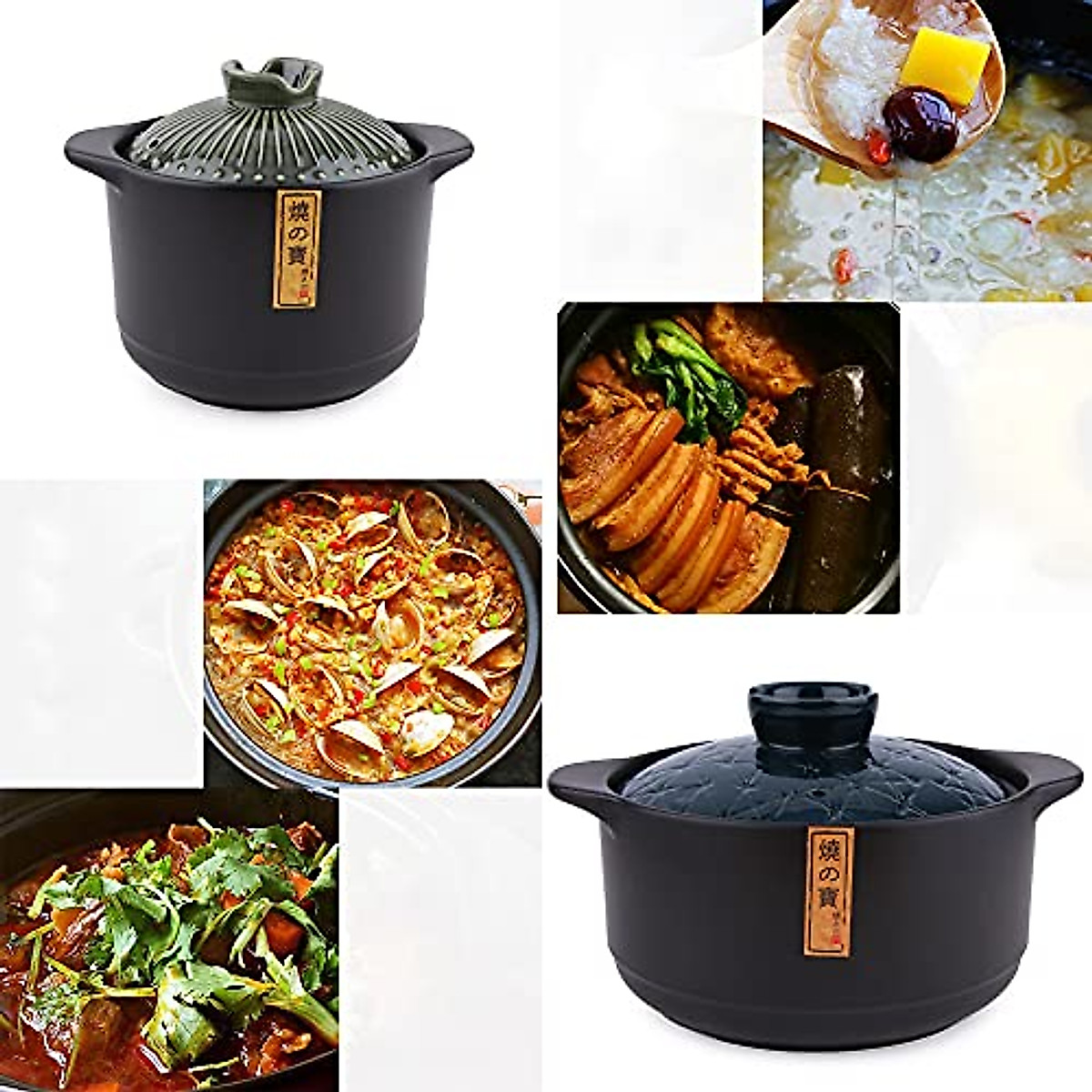 Lake Tian Ceramic Cooking Pot, Clay Pot Cooking, Earthenware Pot, Japanese Donabe, Chinese Ceramic/Casserole/Clay Pot/Earthen Pot Cookware Stew Pot Stockpot with Lid Small Steam, green 2L/2.1QT