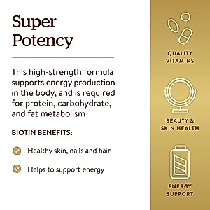 Solgar Biotin 5000 mcg - Supports Healthy Skin, Nails & Hair - Supports Energy Production & Metabolism - Vitamin B - Non-GMO, Vegan, Gluten Free - 180 Count