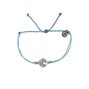 Pura Vida Silver-Plated Swell Waves Bracelet - Adjustable Band, Coated Brand Charm - Crystal Blue