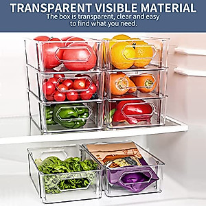 YKSLEMON Refrigerator Organizer Bins, Stackable Plastic Food Storage Bins Kitchen Organizer Set of 8, For Freezers, Countertops and Cabinets