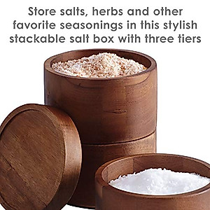 Rachael Ray Pantryware Wood Salt Cellar Stacking Set / Wood Salt Box Stacking Set3 piece, Brown
