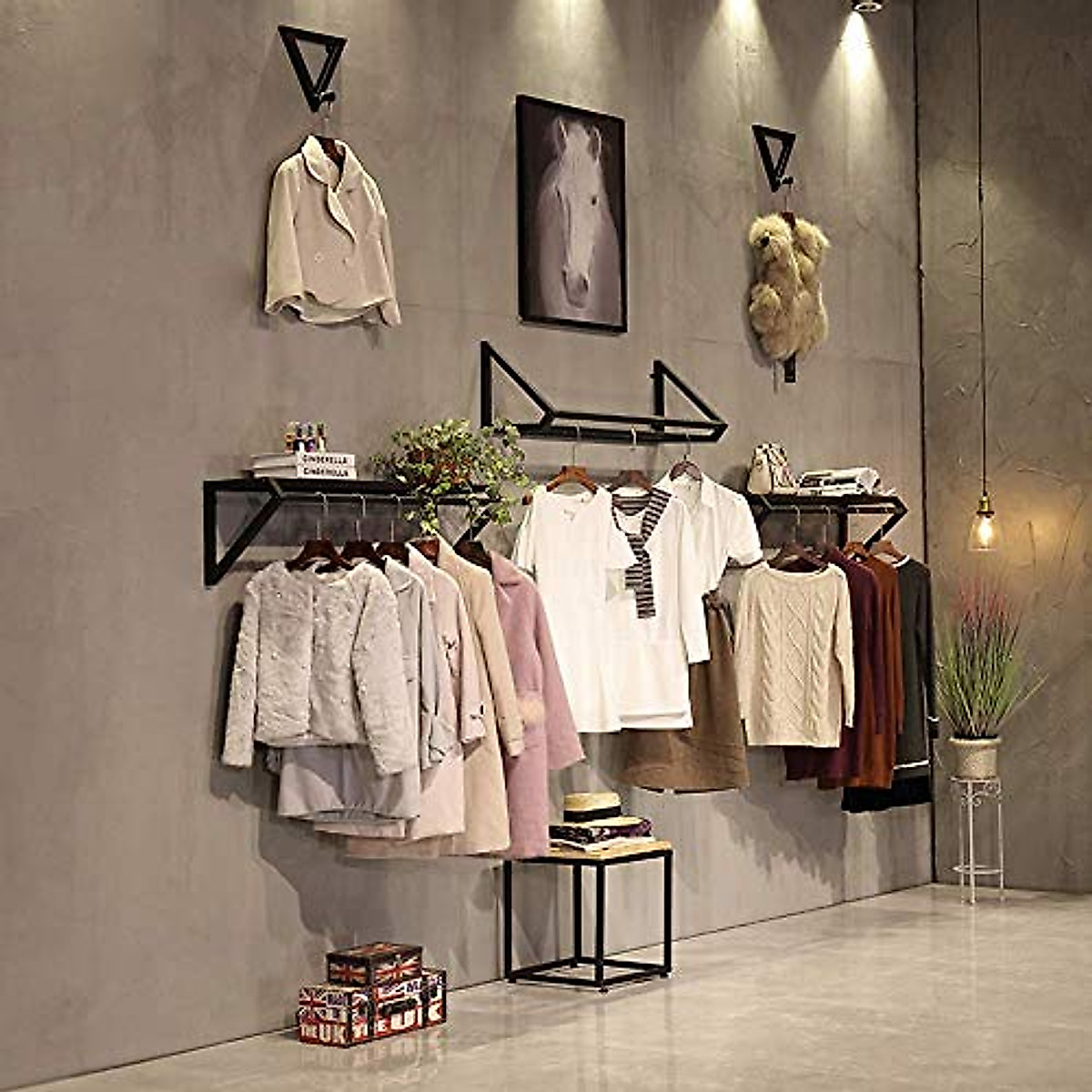 Metal Wall-mounted Floating Shelves, Industrial Pipe Commercial Clothing Display Rack Combination Shelves, Heavy Retail Store Clothing Racks,Clothes Rails for Laundry and Clothing Stores