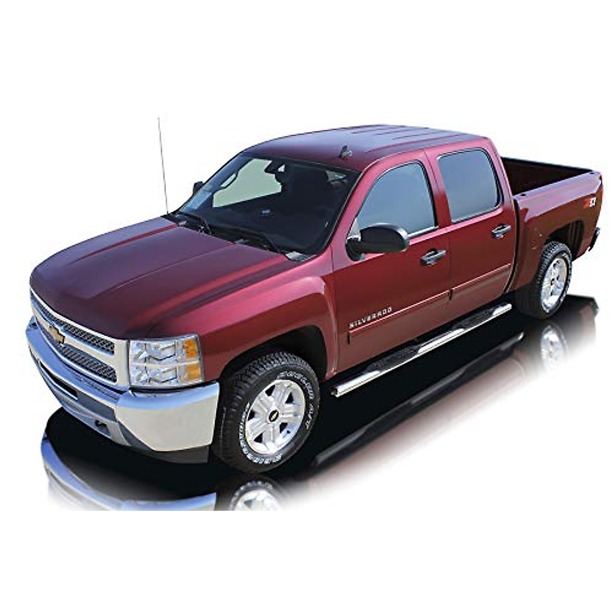 Raptor Series Nerf Bars Side Steps 4in Oval Stainless for 07-18 Silverado/Sierra 1500/2500/3500 Crew Cab