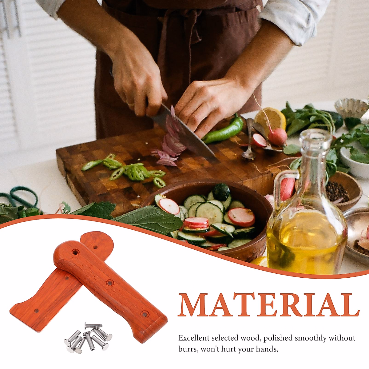 DOITOOL 2Pcs Wood Knife Scales Kitchen Knife Handle Replacement Kitchen Repair Handle for Sashimi Natural Wood Handle Replacement