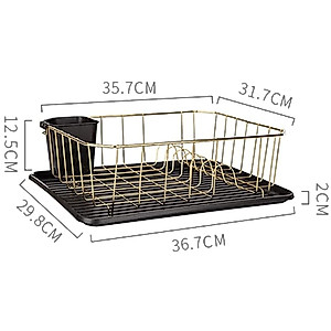 OLOTU Stable 1-Tier Dish Rack with Drainboard，Multifunctional Metal Utensil Holder for Kitchen Countertop，Durable Home Accessories，Black Dish Drying Rack
