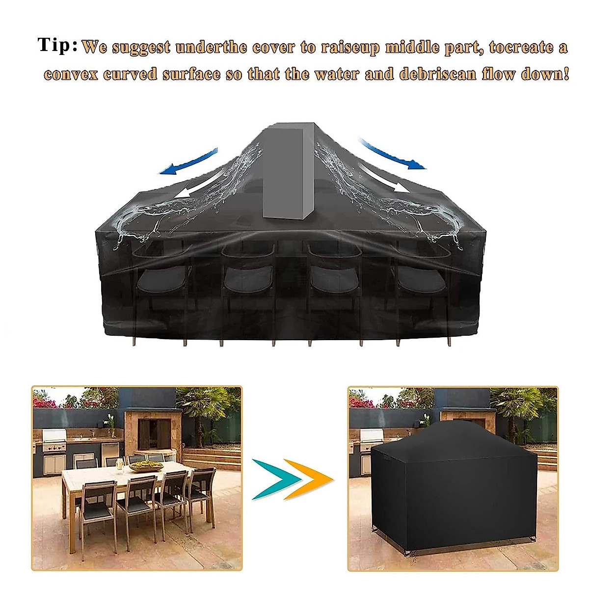 Patio Furniture Covers,Large Outdoor Furniture Cover,112x110x28in/285x280x70cm/LxWxH Outdoor Table and Chair Covers for Winter 420d Outdoor Lawn Patio Furniture Covers with Durable Hem Cord -Black