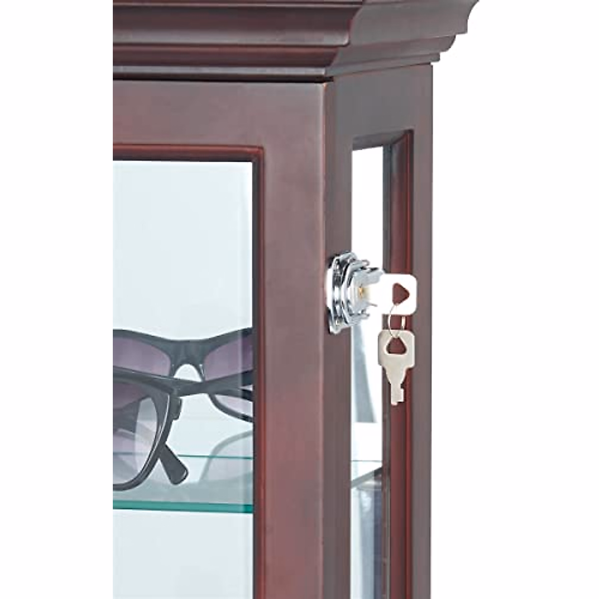 Displays2go 34" Countertop/Wall Mount Display Case, Adjustable Shelves, Locking - Mahogany (DCC3422MH2)