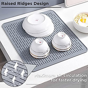 SOSMAR Silicone Drying Mat, XL Size 23” x 18”, Dish Drying Mat, Large Dish Drainer Mat for Kitchen Counter, Heat Resistant Hot Pot Holder, Non-Slip Silicone Sink Mat, BPA Free, Dish Washer Safe, Gray