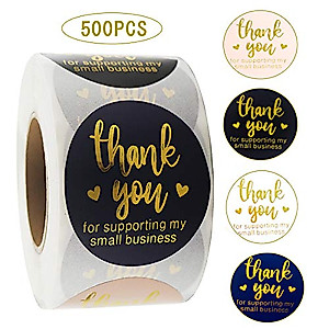 Thank You Stickers, 1.5" Multiple Color Golden Font Design Thank You Stickers, 500 Labels Each Roll