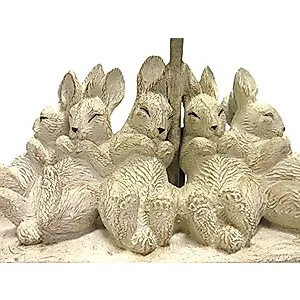 Creative Co-op Whitewashed Rabbit Table Lamp with Sand-Colored Linen Shade, 14" L x 5.5" W x 13" H