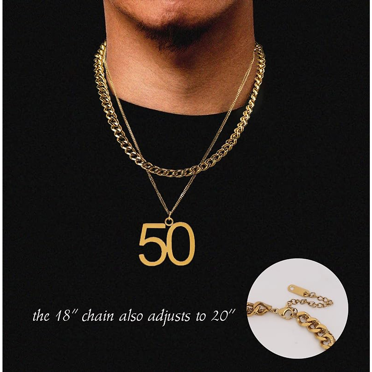 50th birthday gifts for men - with pendant necklace - 50th birthday decorations for men, 50th anniversary, birthday gift ideas for dad, son, husband, friend. The number 50 fashion jewelry