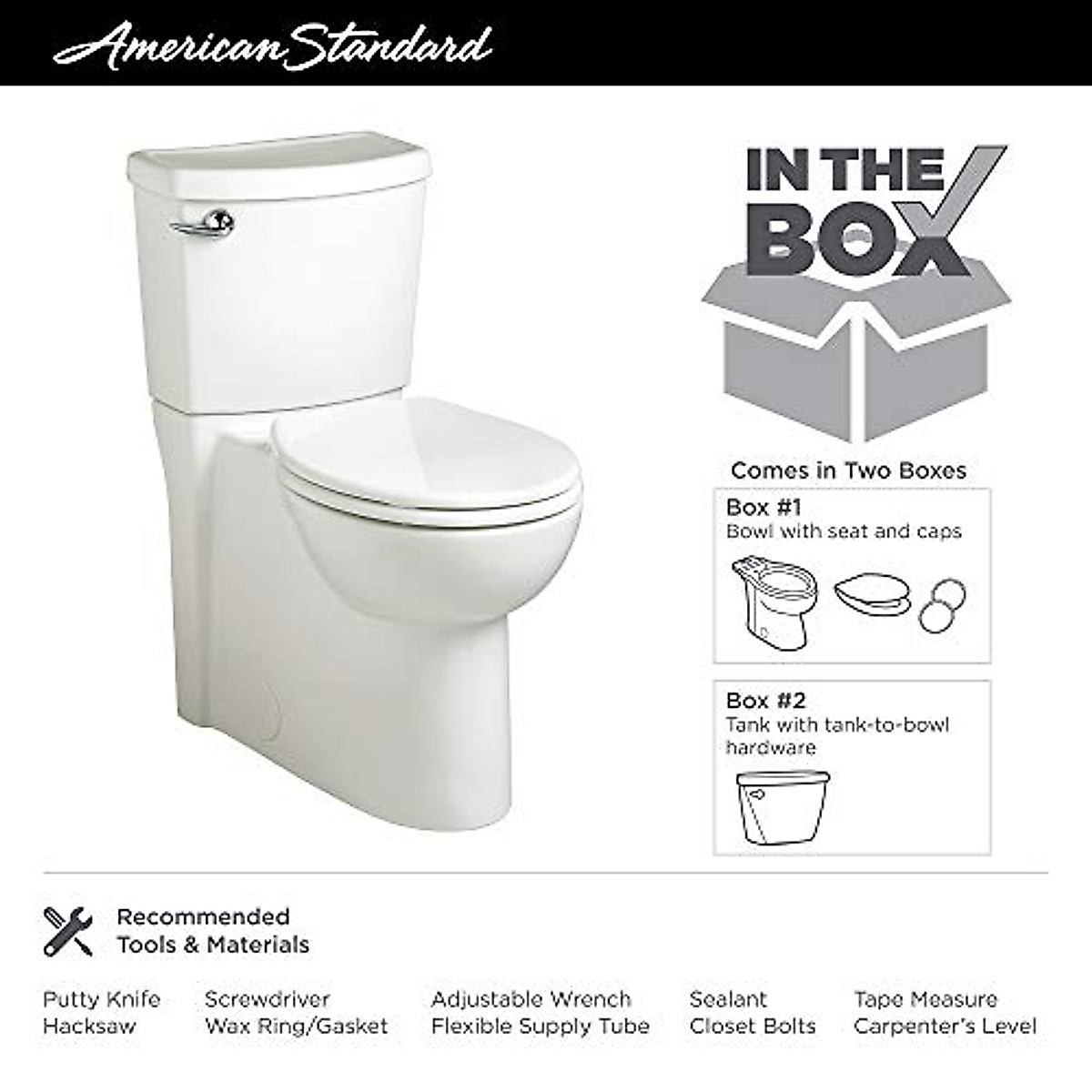 American Standard 2988101.020 Cadet 3 FloWise 2-Piece 1.28 GPF Single Flush Right Height Round Front Toilet with Concealed Trapway, White