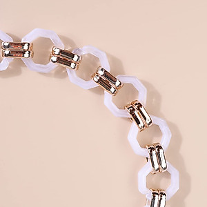 Chargances White Resin Purse Chain Strap Hexagon Link Bag chain Replacement Shoulder Cross Body Bag Handbag Chain with Mental Claps for Women (White)