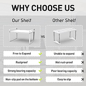 Cabinet Organizer Shelf Expandable Countertop Shelf, Kitchen Organizer Desk Shelf Cupboard Stand Spice Rack, Over the Sink Shelf Organization and Storage for Kitchen and Bathroom, Metal White