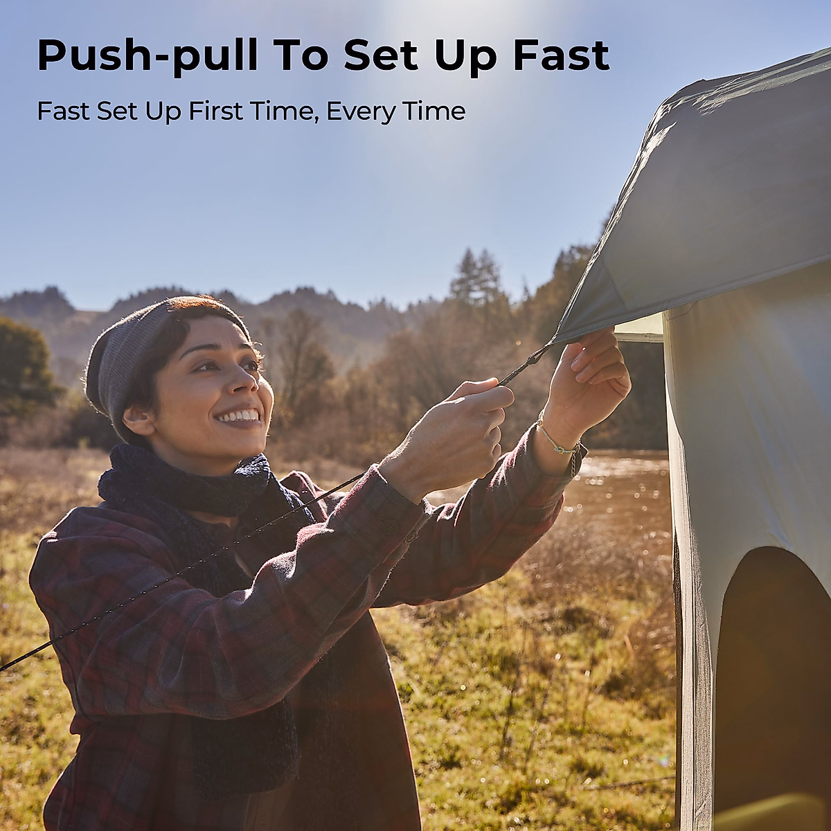 ACACIA Space Camping Tent XL, 4-6 Person Large Family Tent with 6'10'' Height, 2 Doors, 8 Windows, Waterproof Pop Up Easy Setup Hub Tent with Rainfly, Footprint for Car Camping, Glamping, Sunrise