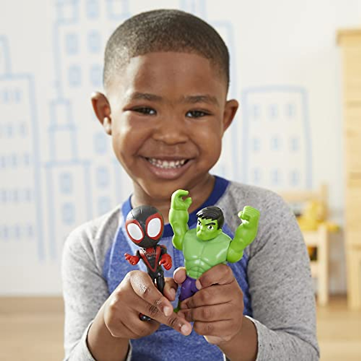 Spidey and His Amazing Friends Hero Reveal 2-Pack, Marvel Action FiguresMask Flip Feature, Miles Morales and Hulk
