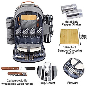Sunflora Picnic Backpack for 4 Person with Blanket Picnic Basket Set for 2 with Insulated Cooler Wine Pouch for Family Couples (Gray)