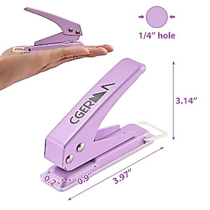 Single Hole Puncher,1/4" Hole Punch,50% Labor Savings, Heavy Duty Hole Puncher, Paper Punch, 15 Sheet Capacity, Metal Hole Puncher for ID Card, Chipboard, Art Project,Purple