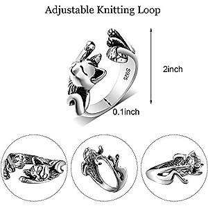 3 Pieces Adjustable Knitting Loop Rings Woven Rings Open Finger Holder Crochet Knitting Loop Accessories Cute Cat Shape Yarn Guide Holder for Hand Weaving Hook Line Supplies