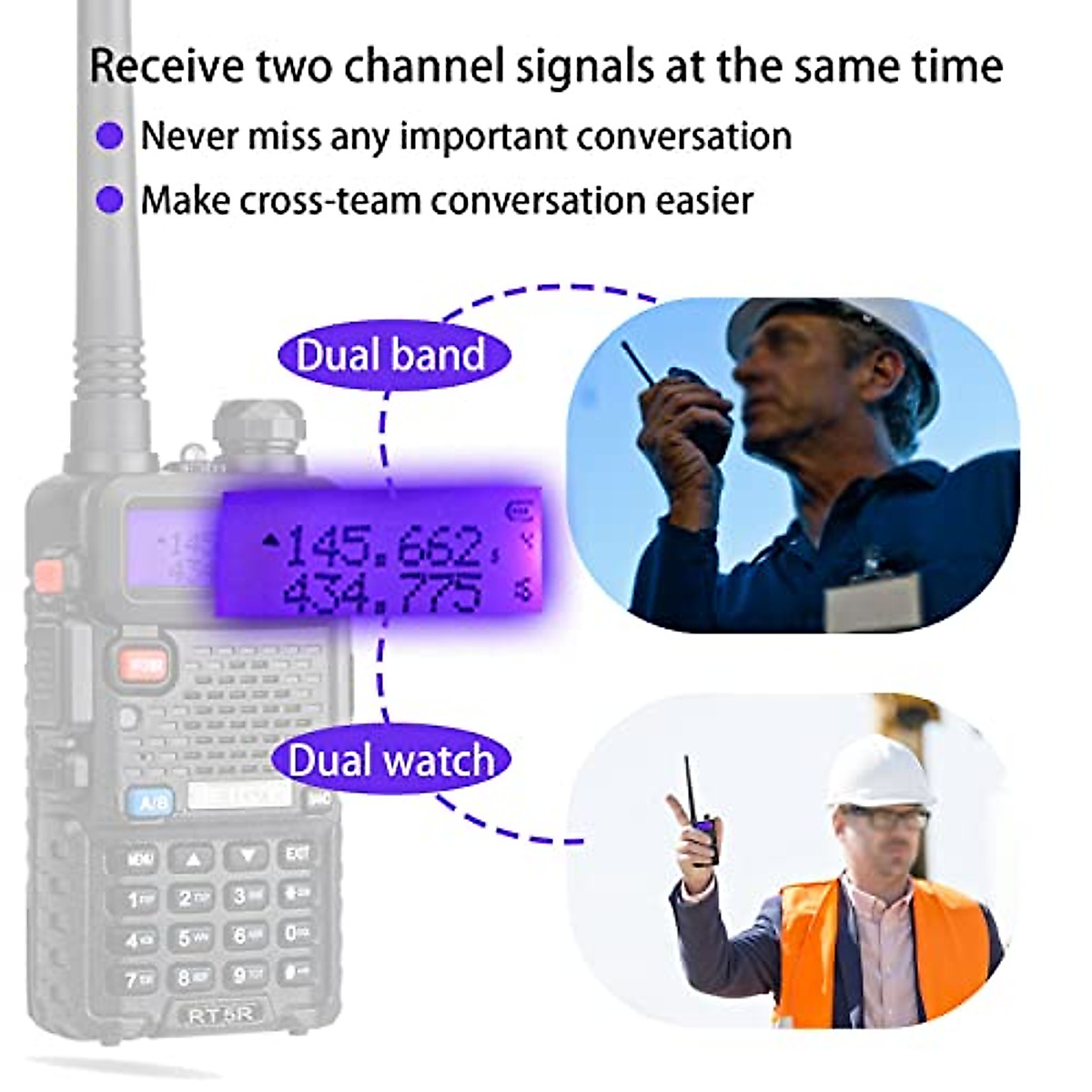 Retevis RT-5R 2 Way Radio Long Range,Business Walkie Talkies,Dual Band,High Power,Two Way Radio for Construction,Industrial with Multi Charger (6 Pack)