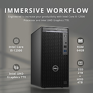 Dell OptiPlex 3000 Full Size Tower Business Desktop, Intel Core i5-12500 Processor, 64GB DDR4 RAM, 2TB PCIe SSD + 4TB HDD, DVDRW, Ethernet, WiFi Adapter, KB& Mouse, Windows 11 Pro, Black