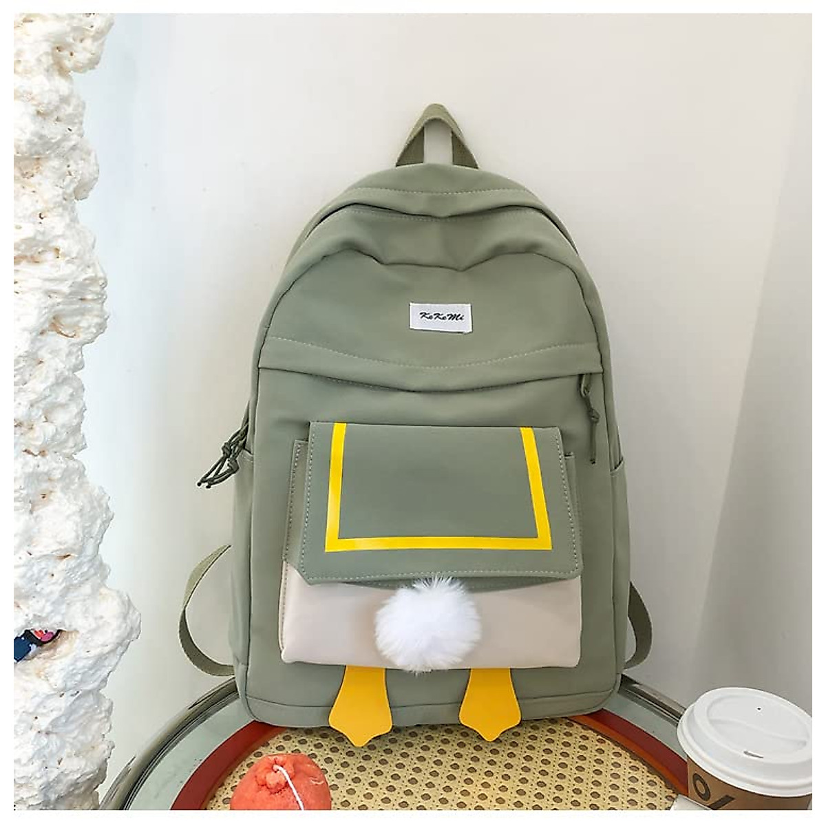 Kawaii Backpack Duck School Bag Casual Korean Version for Students Teens Aesthetic Cute Adorable Cartoon (Green)