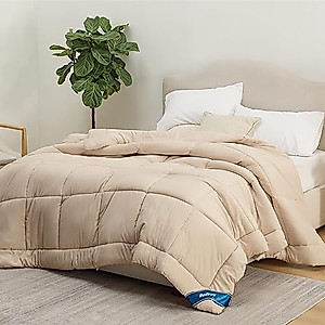 Bedsure Duvet Insert Queen Comforter Beige - All Season Quilted Down Alternative Comforter for Queen Bed, 300GSM Mashine Washable Microfiber Bedding Comforter with Corner Tabs