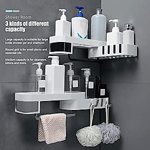 LANTRO JS Corner Shower Caddy Shower Organizer Shower Shelf Wall Mounted Bathroom Storage with Towel Hook(white grey)