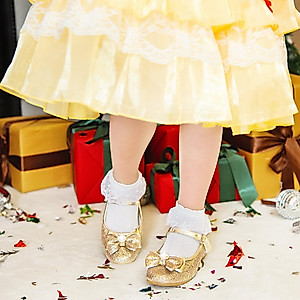 Furdeour Girls Flats Shoes Size 1 Gold Party High Heels for Little Flower Girls Cosplay Wedding Princess(2701Gold 1)