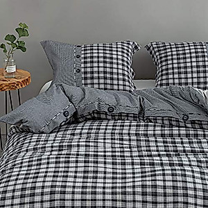 Simple&Opulence 100% Cotton Black and White Buffalo Check Plaid Duvet Cover Set, 3 Pieces Bedding Set Including1 Comforter Cover and 2 Pillow Shams (Queen, Black and White)