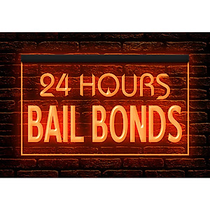 190197 24 Hours Bail Bonds Professional Service Office Shop Open Display LED Light Neon Sign (16" X 12", Orange)