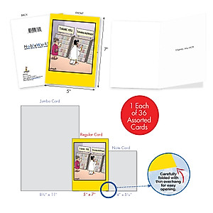 NobleWorks - 36 Assorted Set Funny Mixed Occasions Cards Bulk Box w/Envelopes, Humor Birthday Get Well Friendship (36 Designs, 1 Each) - Whyatt's Wide Variety AC9382XXG-B1x36