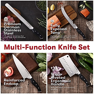 Master Maison 15-Piece Durable Professional Kitchen Knife Set - BBQ Knives, Chef Knives, Kitchen Knives - Honing Rod, Knife Sharpener, 6 Knife Sheaths, & Canvas Bag Carrying Case - Grill Accessories