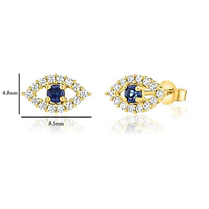 Solid 14k Yellow Gold Evil Eye Stud Earrings with Sparkling Cubic Zirconia (Yellow Gold)