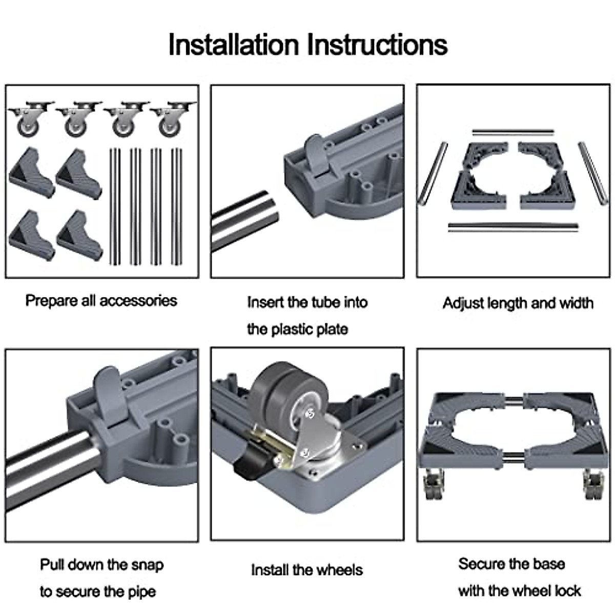 Lufia Furniture Dolly, Indoor Plant Stand, Mini Fridge Stand with 4 Locking Wheels, Adjustable Appliance Dolly Cart for Mini Fridge, Washing Machine, Refrigerator, Moving Cart, Roller Laundry Pedestal