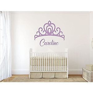 Personalized Name Vinyl Wall Decal with Princess Crown - Tiara Home Decor for Teen Girl's Bedroom, Nursery, or Playroom - Removable Sticker