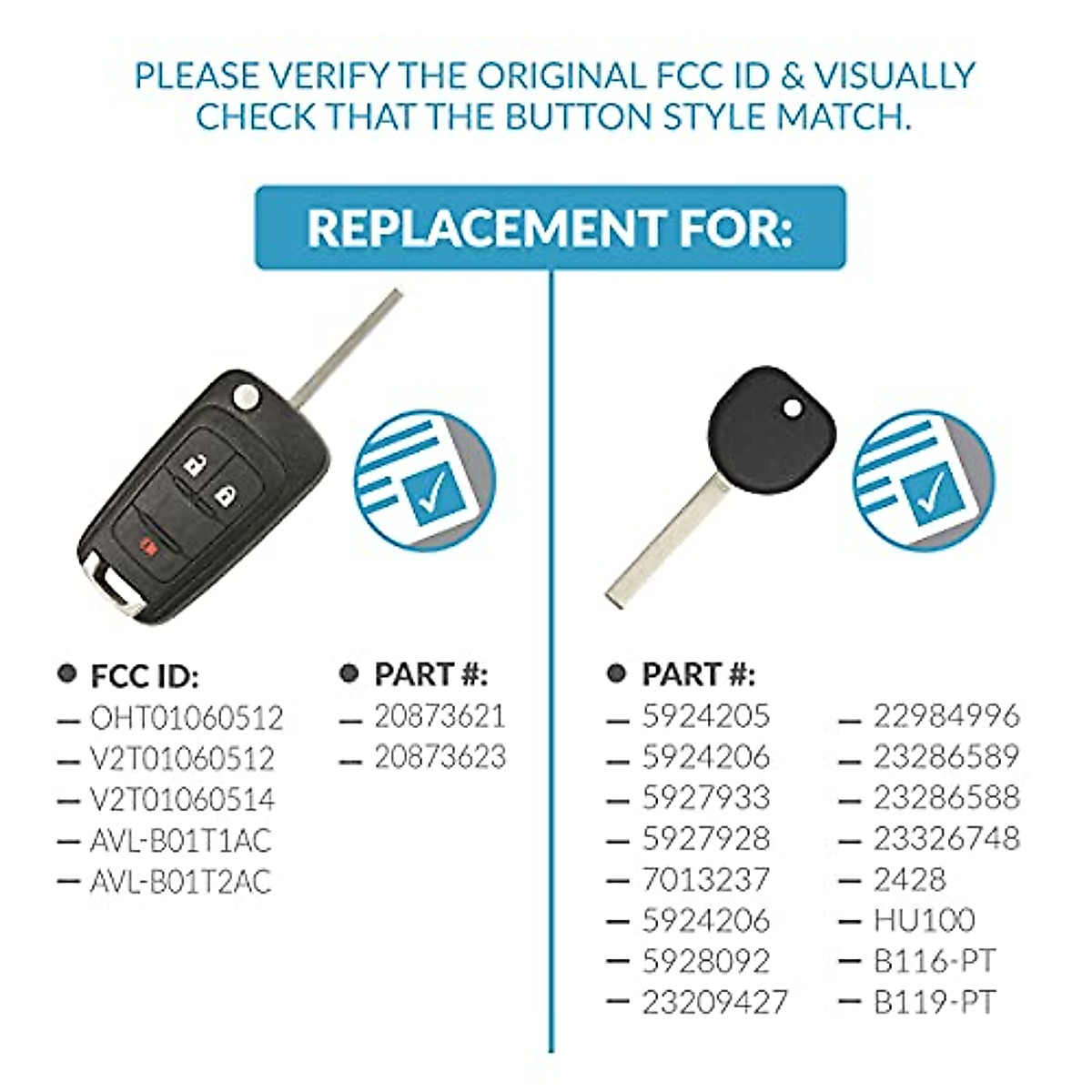 Keyless2Go Replacement for Keyless Remote 3 Button Flip Car Key Fob for OHT01060512 with Uncut Transponder Ignition Car Key High Security Laser Sidemill B119 HU100