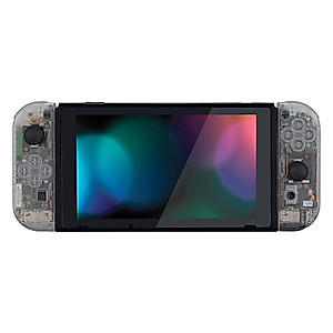 eXtremeRate DIY Replacement Shell Buttons for Nintendo Switch, Back Plate for Switch Console, Housing with Full Set Buttons for Joycon Handheld Controller - Transparent Clear [No Electronics Parts]
