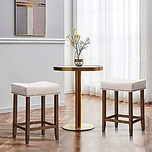 ERGOMASTER Counter Height Bar Stools Set of 2 Backless Fabric Barstools 24-Inch Modern Wood Saddle Bar Stools with Nailhead Trim for Kitchen Island Counter Tabel - Beige/Brown,2-Pack