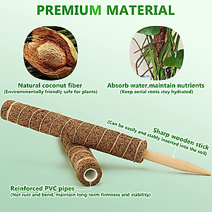 Moss Pole 56 Inch, 4 Pcs Moss Pole Monstera Plant Support, 17.7 Inch Coir Totem Pole Moss Stick for Climbing Plants Indoor Monstera Extension, Train Potted Creepers to Grow Upwards, 65 Feet Twist Tie