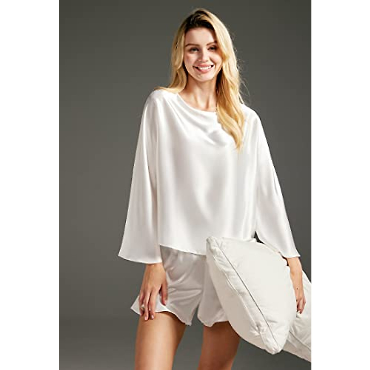 AW BRIDAL 3Pcs Sexy Womens Pajama Sets - Long Silk Pajamas Pj Pants With Flounce, Personalized Pajamas For Women, White, S| Clever Bridal Shower Gifts Bachelorette Gifts For Bride Pajamas