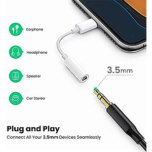iPhone Headphone Adapter, 2 Pack [Apple MFi Certified] Lightning to 3.5mm Headphone/Earphone Jack Aux Audio Adapter Converter Dongle Compatible for iPhone 14 13 12 11 XS XR X 8 7 iPad, Support All iOS