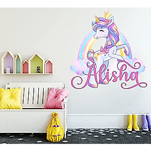 Unicorn Wall Decal - Custom Name Wall Decals - Magic Rainbow Wall Art Sticker - Nursery Wall Decor - Personalized Mural Kids Girls Bedroom