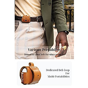 VogDUO Genuine Leather AirPods Pro Cover - Handcrafted Protective Case Anti-Lost Belt Loop with S Hook for Backpack, Compatible with Apple AirPod Pro/2 (Tan, Brown)